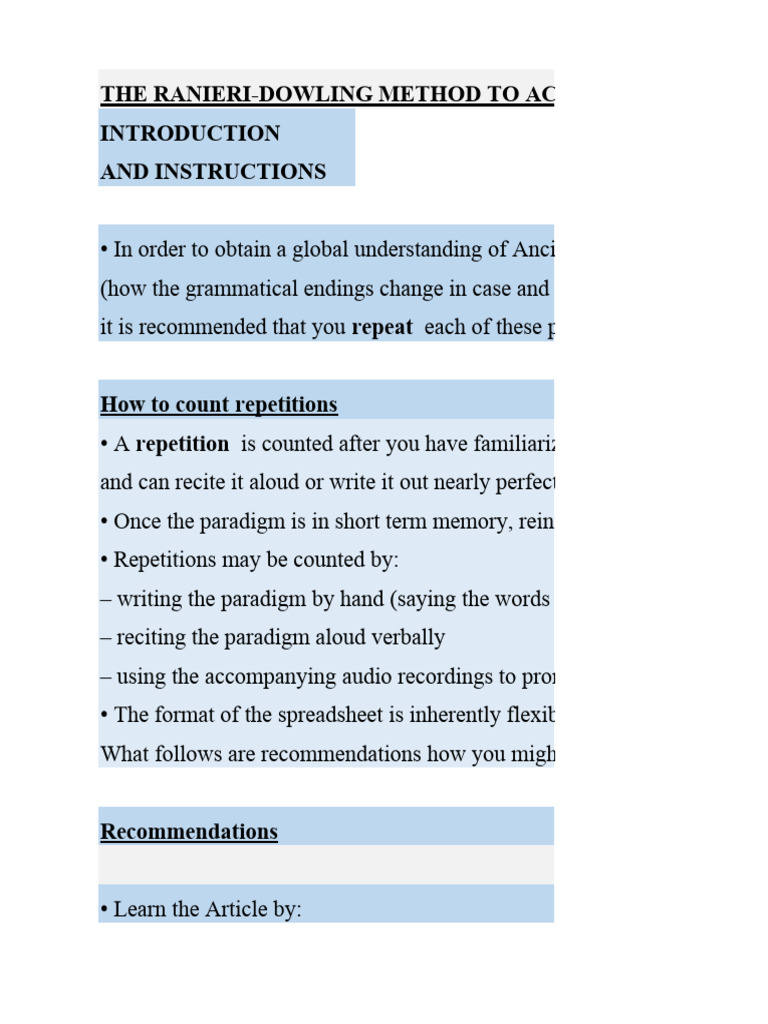 Ancient Greek Ranieri-Dowling Method Summary of Forms | PDF | Verb ...