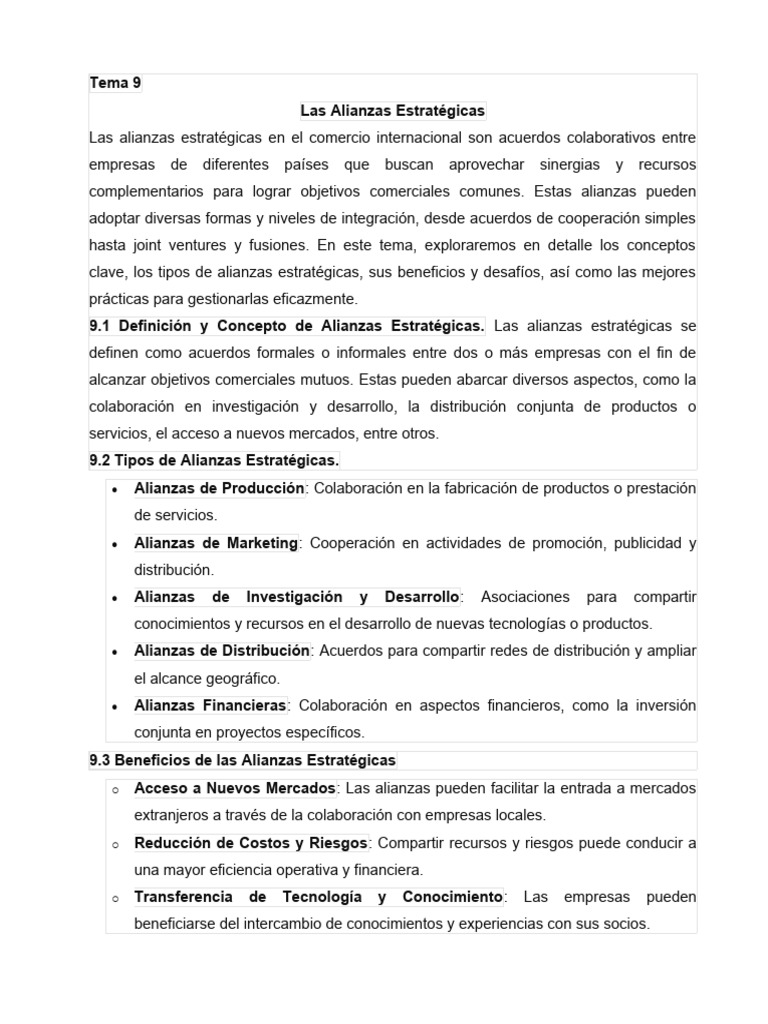 Tema 9 Alianzas Estrategicas | PDF | Mercado (economía) | Business