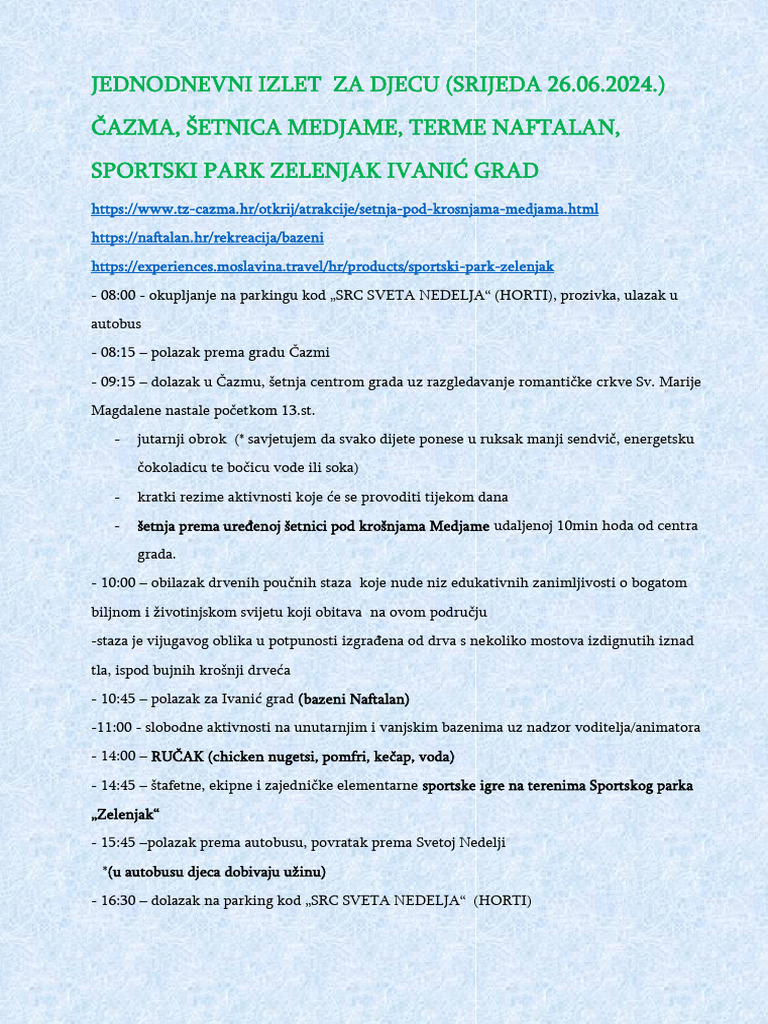 Jednodnevni Izlet 26.06 | PDF