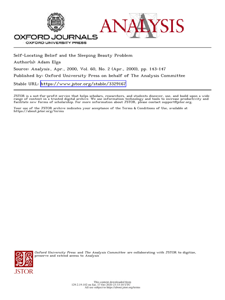 Self-Locating Belief and The Sleeping Beauty Problem - Elga | PDF ...