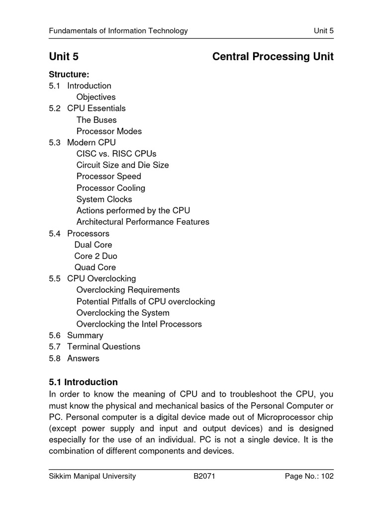 SLM - Unit 05 | PDF | Central Processing Unit | Multi Core Processor