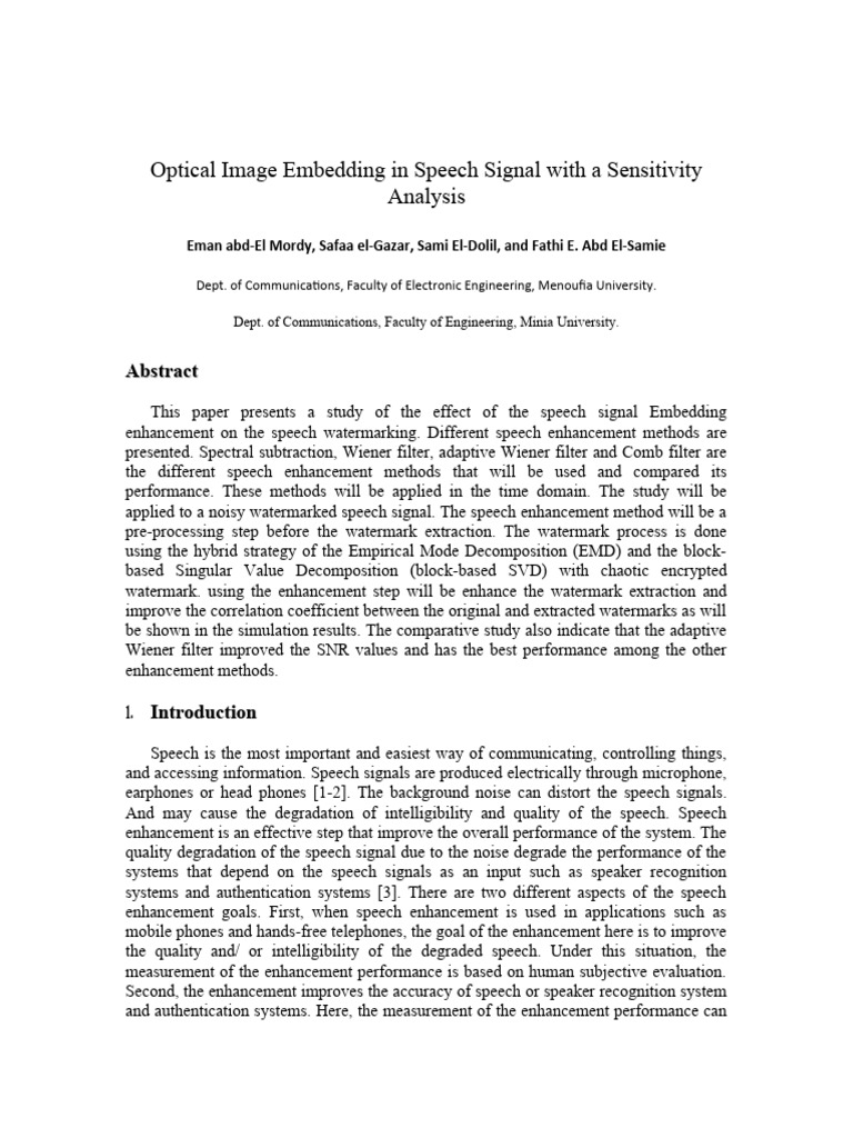 Speech Signal Enhancement Techniques | PDF | Spectral Density | Signal To Noise Ratio