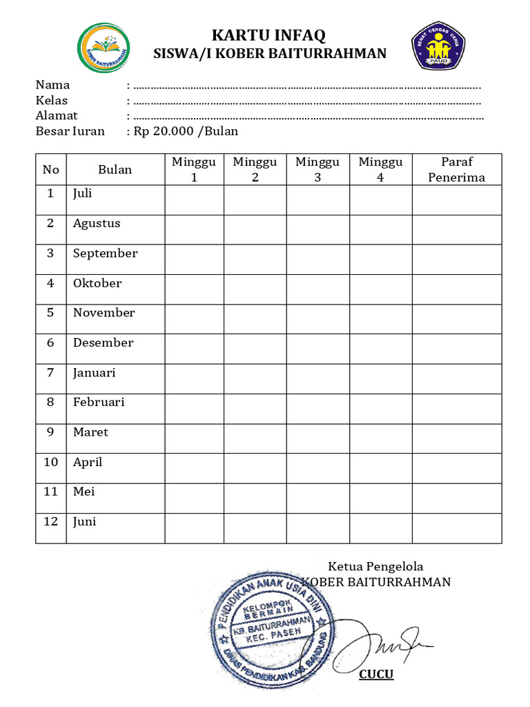 Kartu Infaq Santri&paud 2024 | PDF