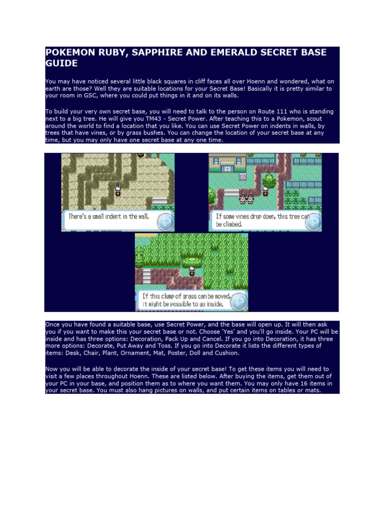 Hoenn Secret Base Guide: Locations & Items | PDF
