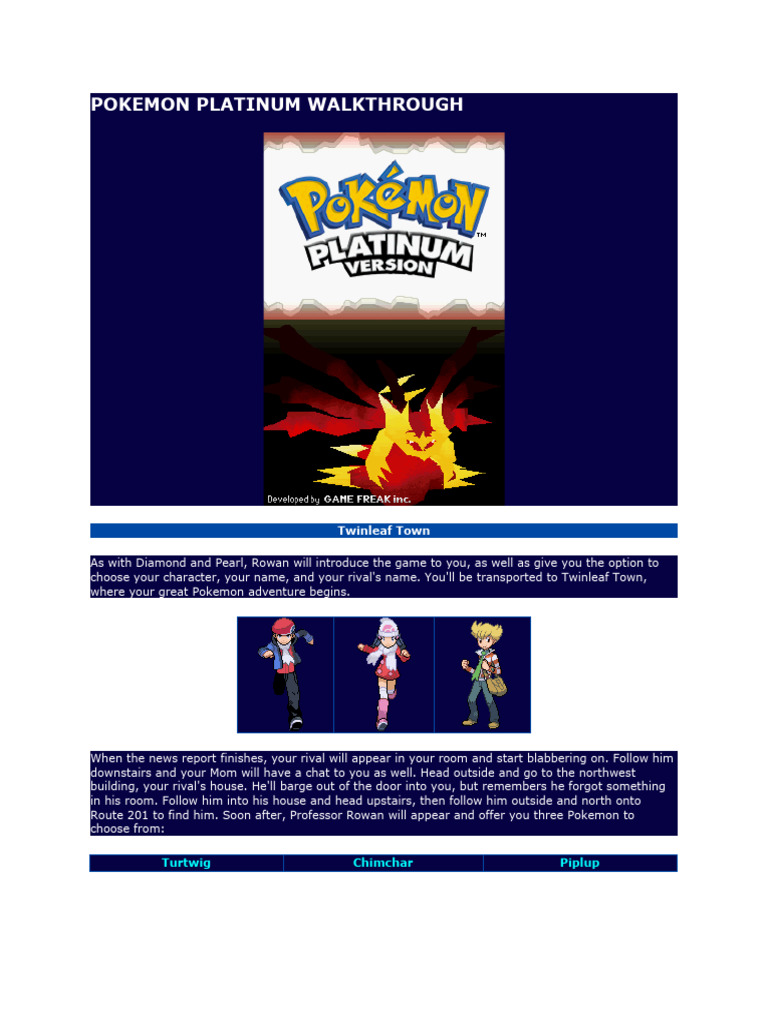 Pokemon Platinum Walkthrough Part 1 Pdf Pokémon
