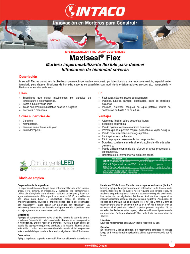Ficha Tecnica Del Maxiseal Flex | PDF | Agua | Hormigón