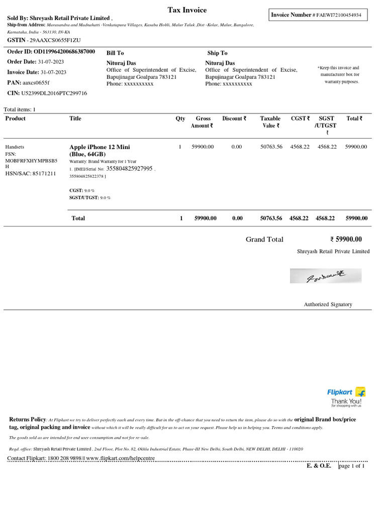 OD119964200686387000 Invoice | PDF | I Phone | Apple Inc.
