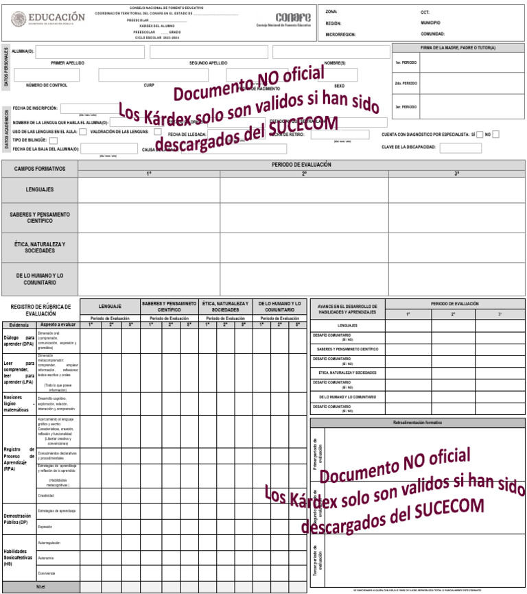 Kárdex - Preescolar - 2023 - 2024 | PDF | Evaluación | Aprendizaje