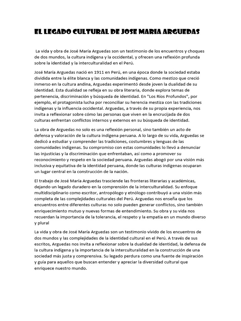 El Legado Cultural de Jose Maria Arguedas Flor | PDF | Perú | Testimonio