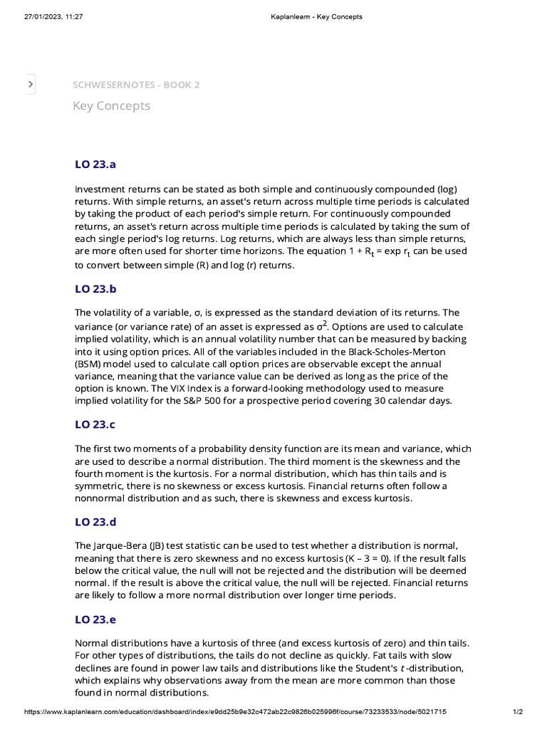 Kaplanlearn - Key Concepts 23 | PDF | Variance | Volatility (Finance)