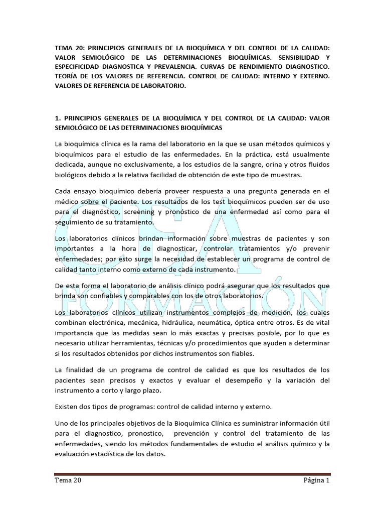 TEMA-20 Principios Generales de La Bioquímica y Del Control de Calidad ...