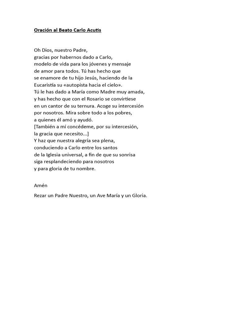 Oración al Beato Carlo Acutis | PDF | Religión y espiritualidad
