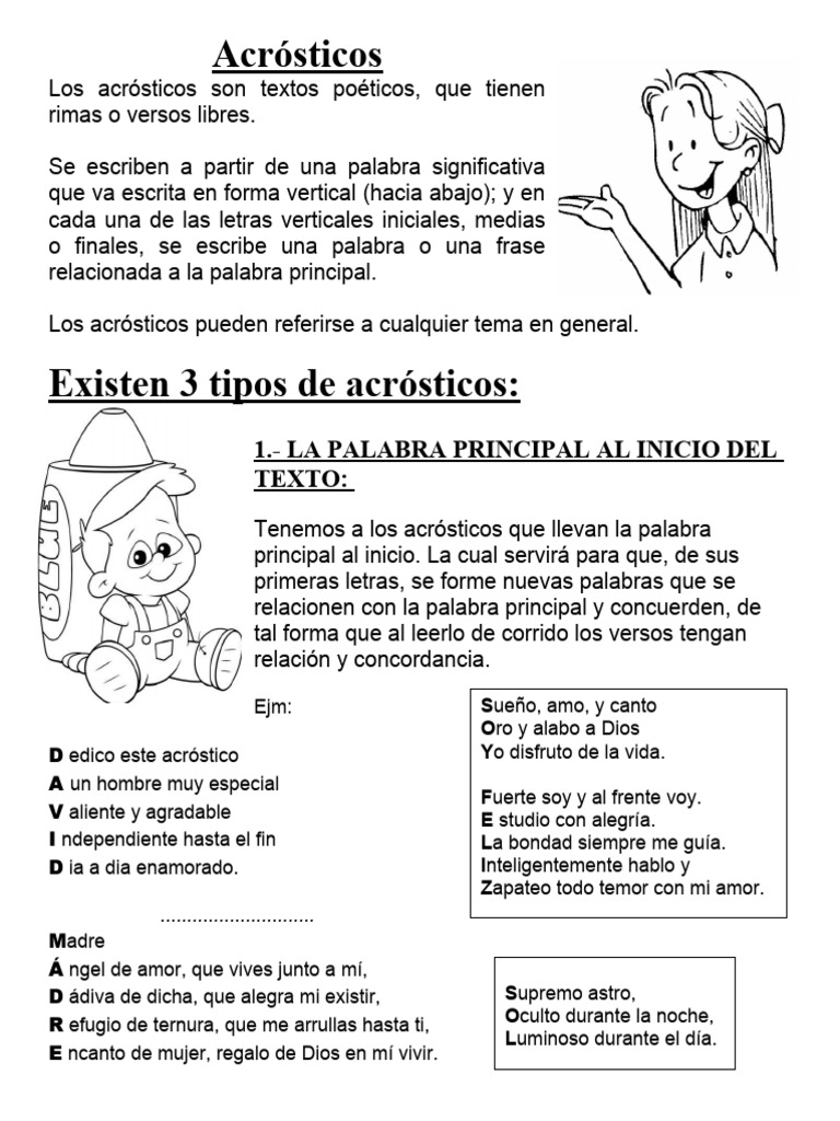 Tipos y ejemplos de acrósticos | PDF | Artes del Lenguaje y Comunicación