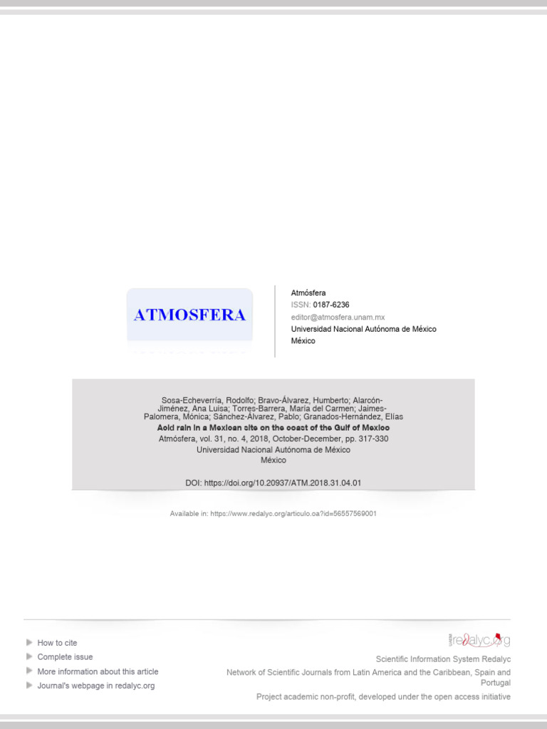 Issn: Editor@atmosfera - Unam.mx: Acid Rain in A Mexican Site On The Coast of The Gulf of Mexico ...