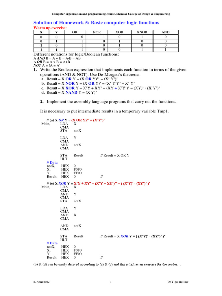 Solution 5 Logic Functions v.6 | PDF | Integer (Computer Science) | Boolean Data Type