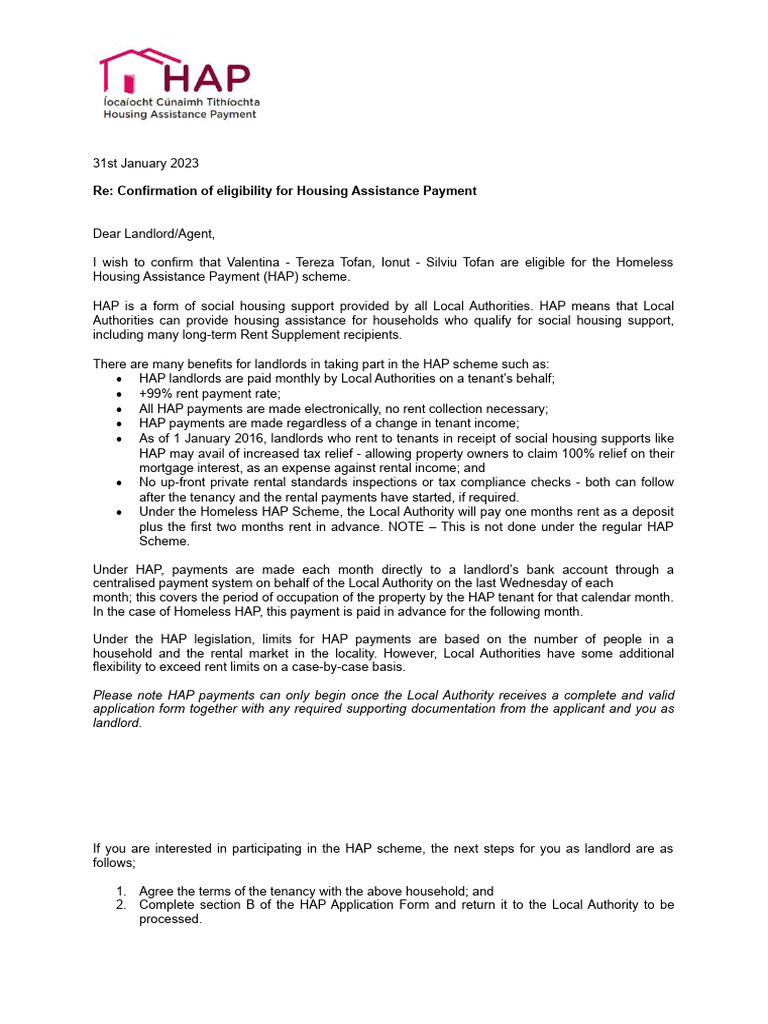 Confirmation of Eligibility For Housing Assistance Payment 40464 | PDF ...