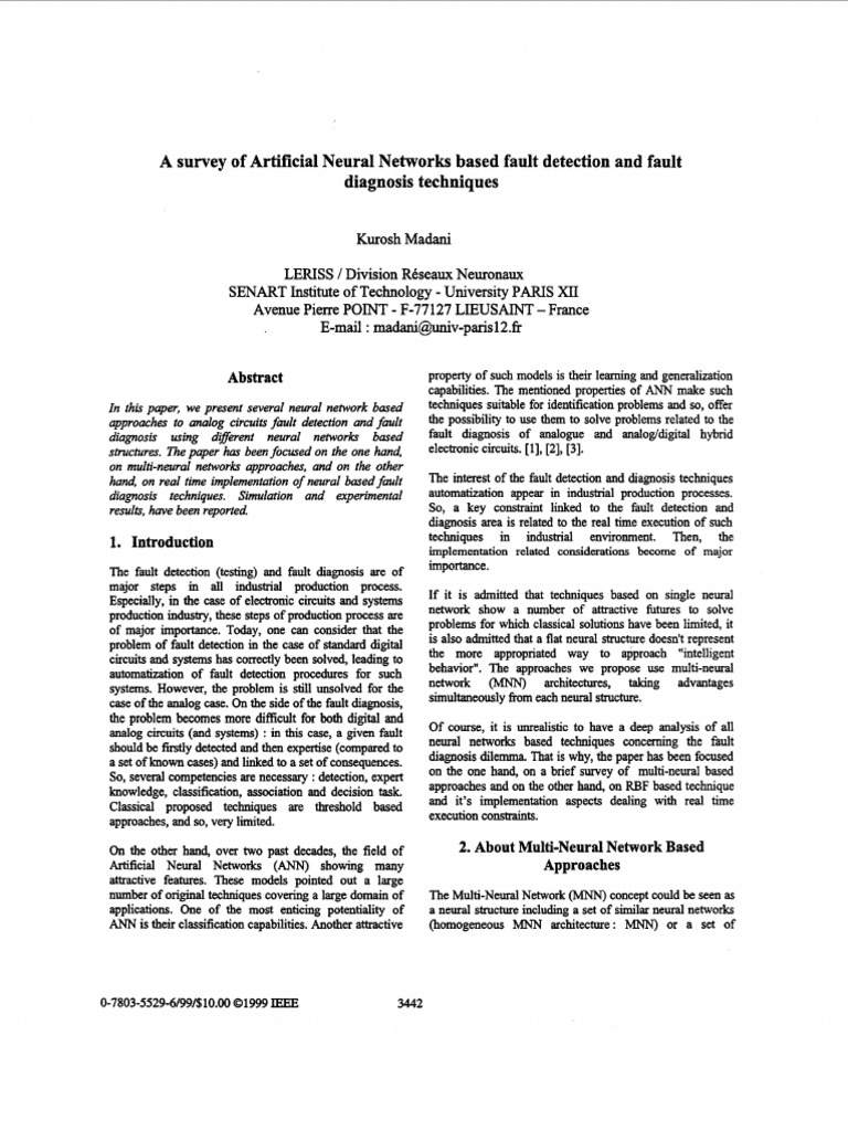 A Survey of Artificial Neural Networks Based Fault Detection and | PDF | Artificial Neural ...