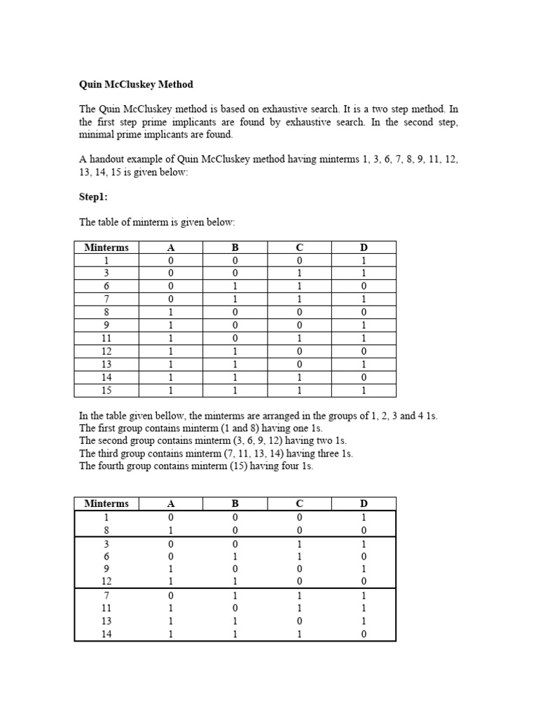 Quin McCluskey method | Download Free PDF | Mathematical Logic | Boolean Algebra