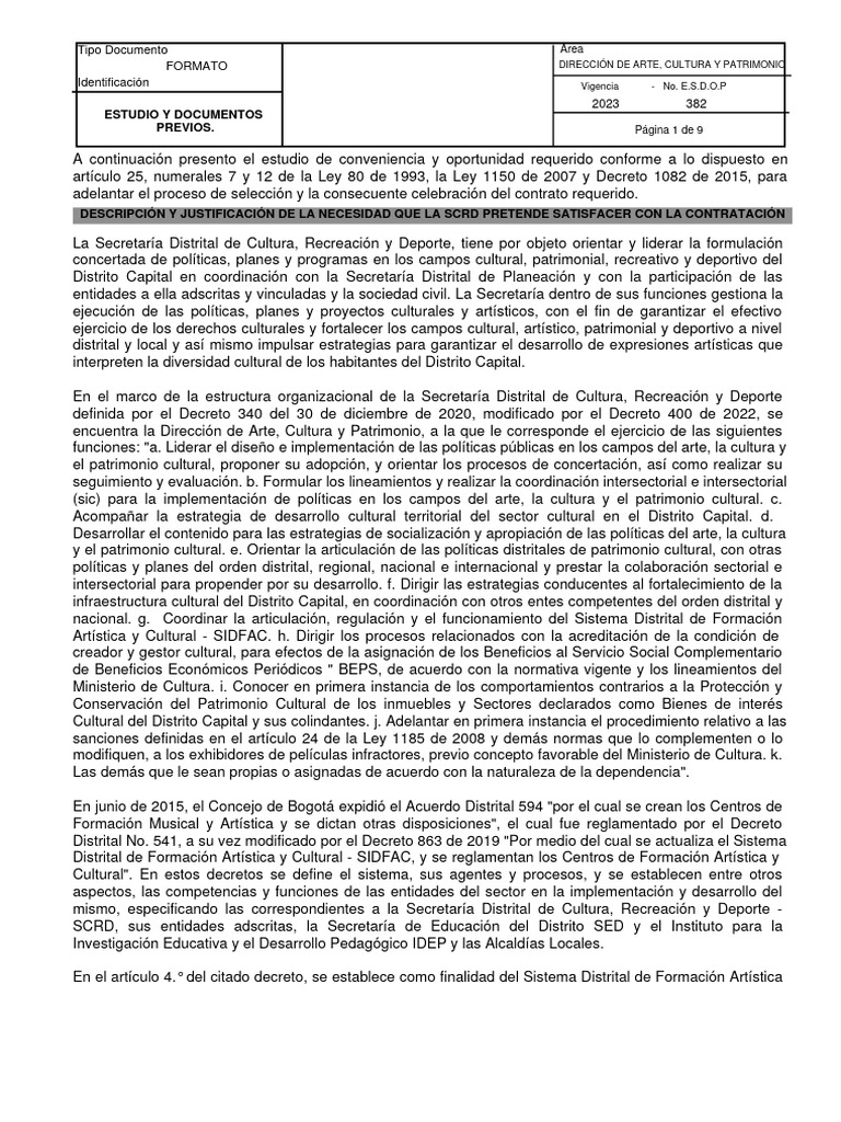 ESDOP 382 de 2023 - (ESDOP, Ana Lisis Del Sector, Matriz de Riesgos) Plataforma de Formacio N ...