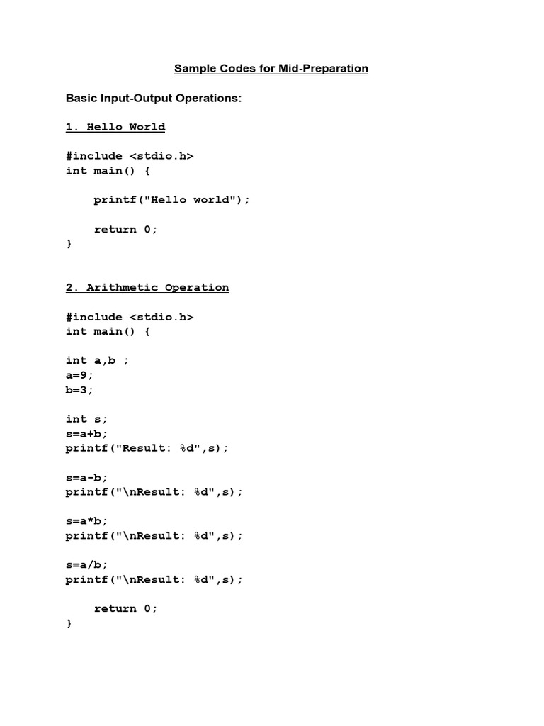 Sample Codes For Learning | PDF | Integer (Computer Science) | Area