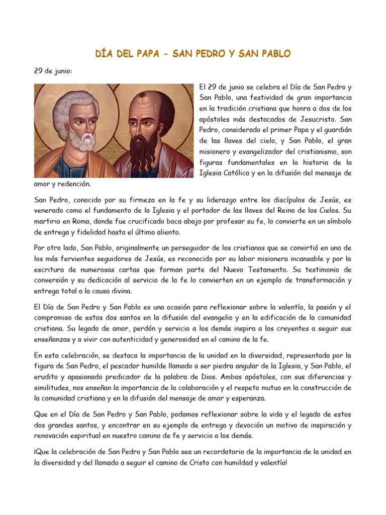 Día del Papa - San Pedro y San Pablo . | Descargar gratis PDF | San ...