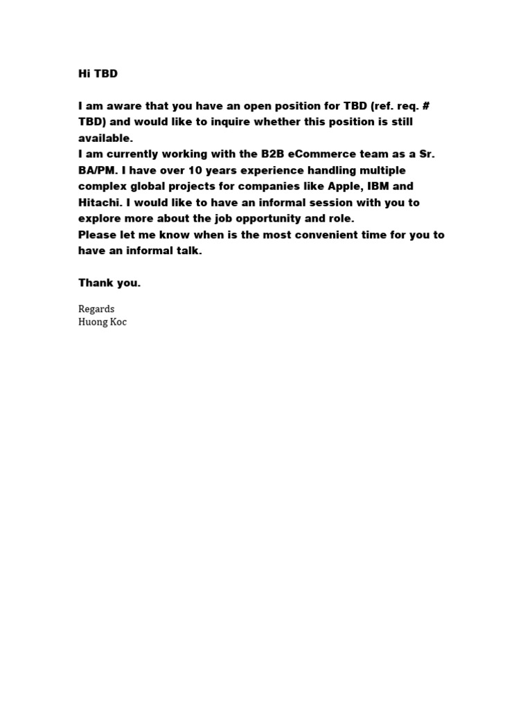 Internal Job Inquiry Email | PDF