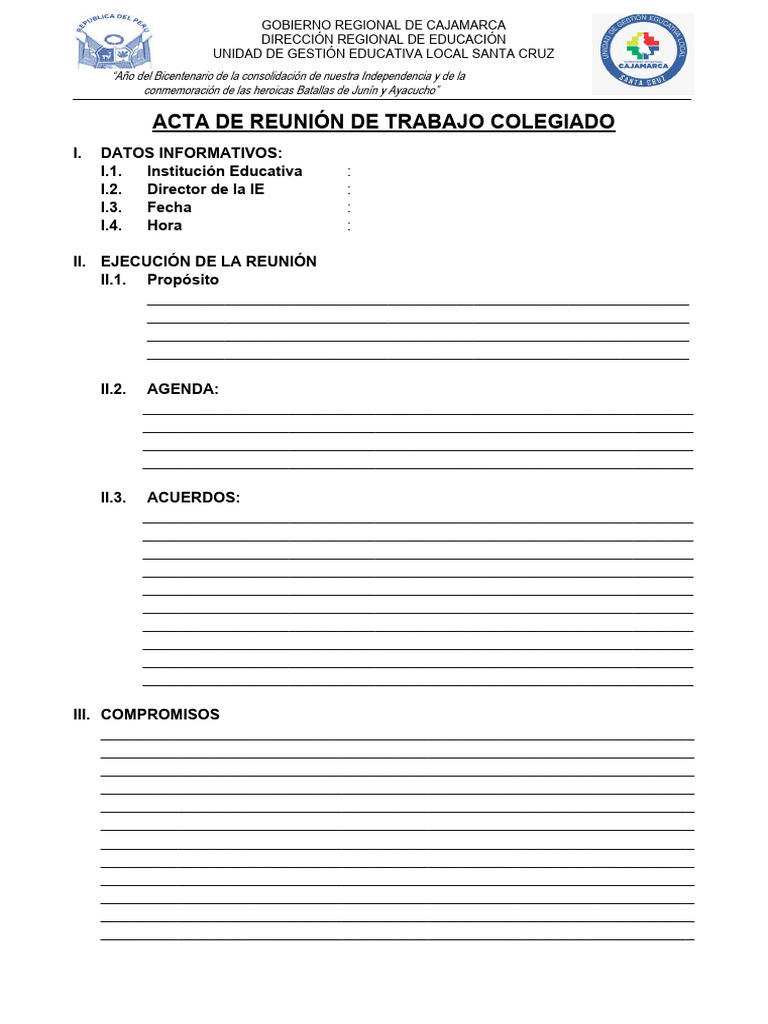 Acta de Reunión de Trabajo Colegiado | PDF