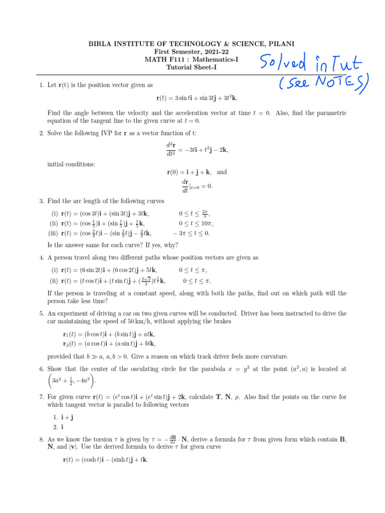 Tut Sheet 1 Pdf Curvature Mathematical Physics 