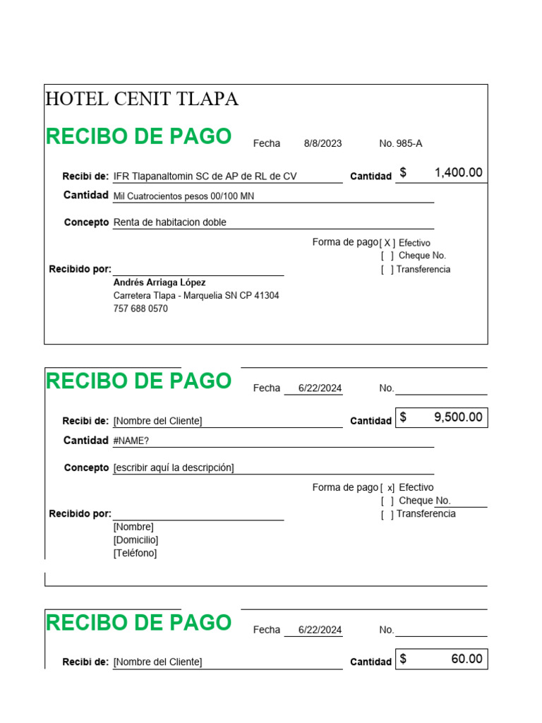Recibo de Pago de Hotel Cenit | PDF