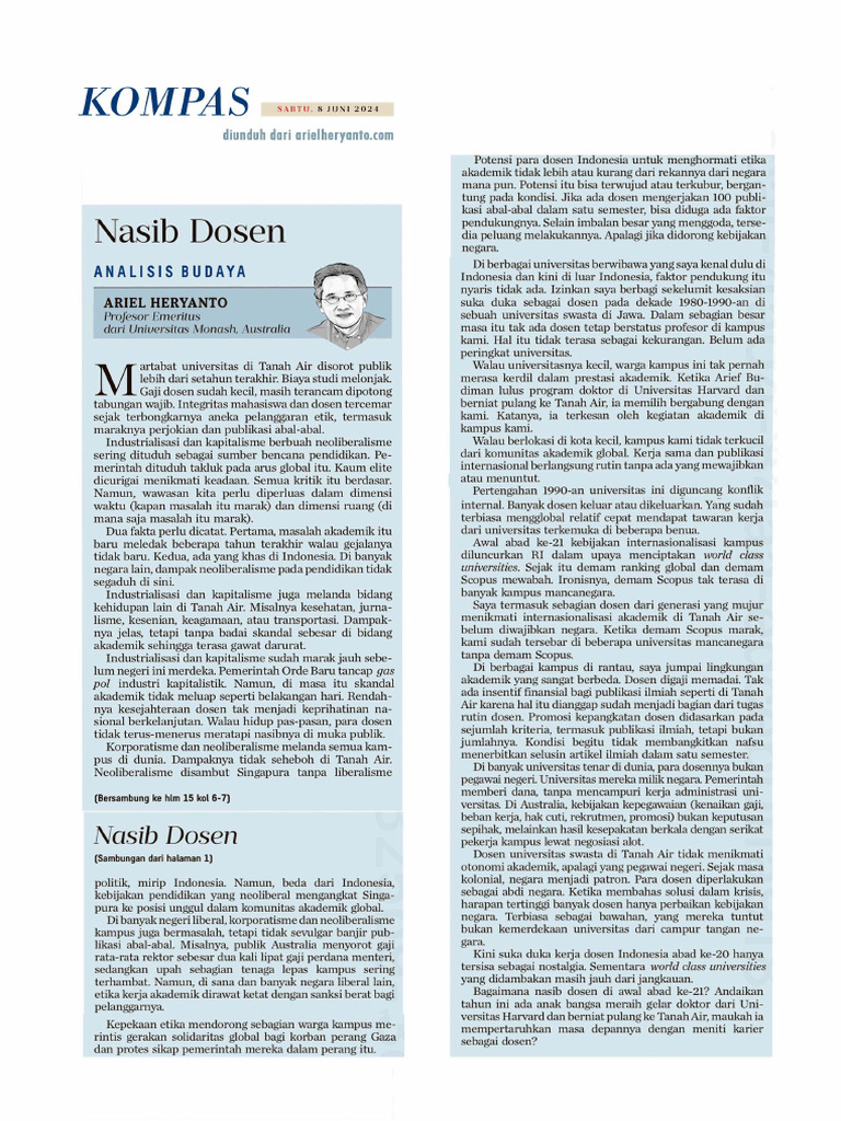 2024 06 08 K-Nasib-Dosen | PDF | Ilmu Sosial