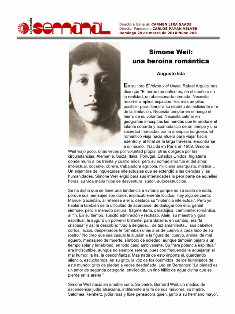 Simone Weil: Heroína del Romantismo Social | PDF | Verdad | Fe