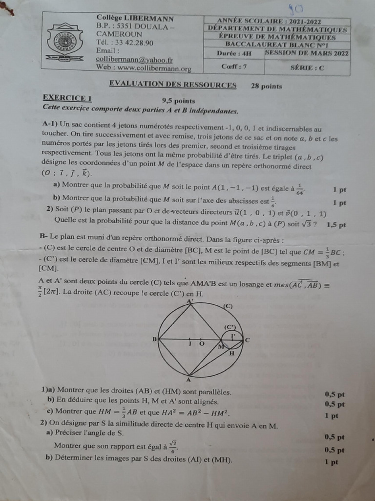 Bac Blanc 1 Maths 2022 | PDF