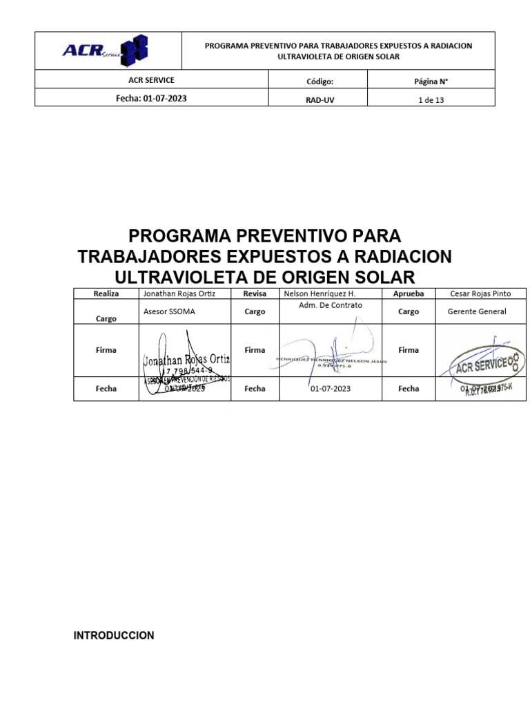 Programa Preventivo Radiación UV | PDF | Ultravioleta | Dom
