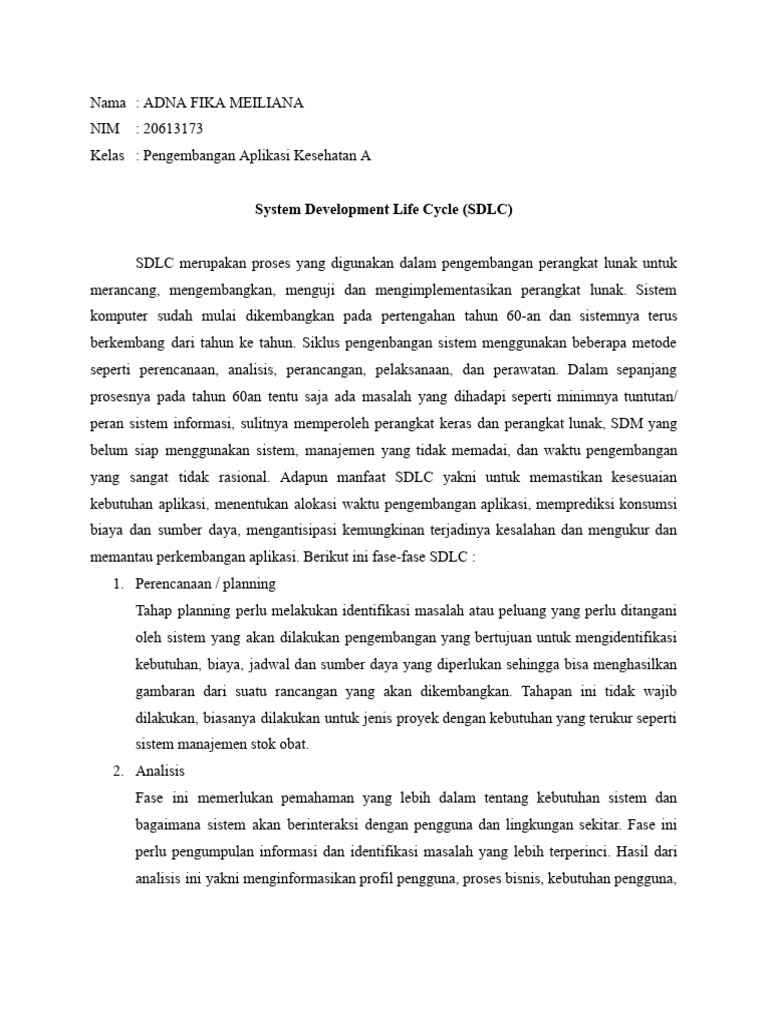 ADNA FIKA MEILIANA - Tugas Sistem Development Life Cycle | PDF | Komputer