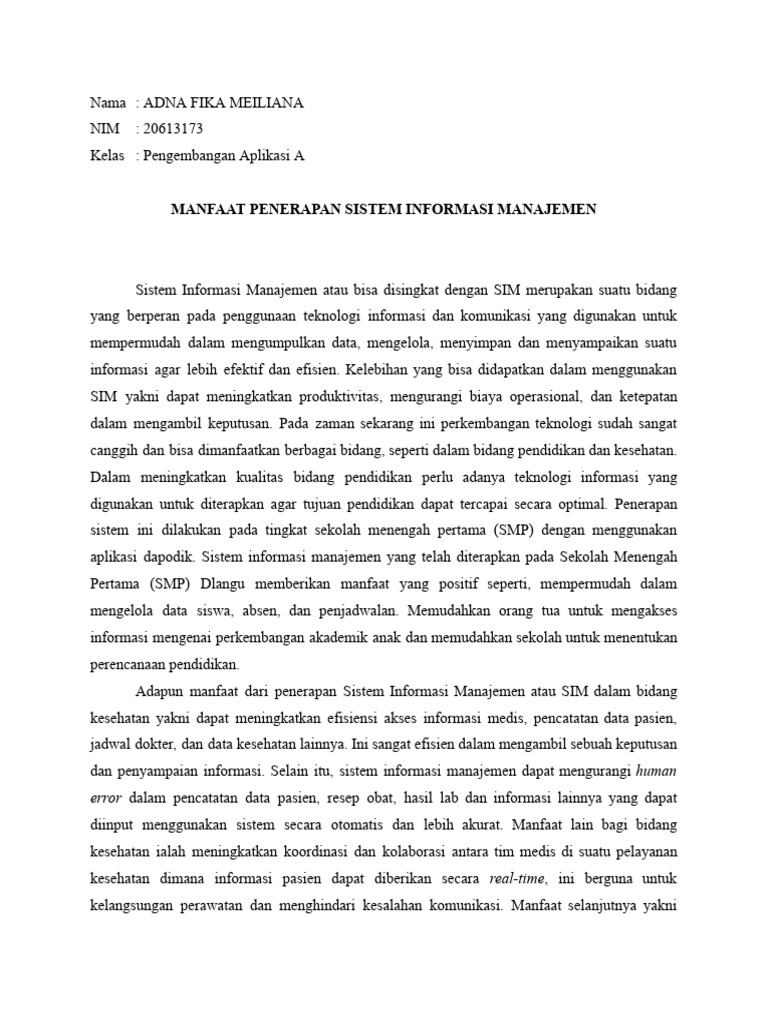 ADNA FIKA M - Penugasan Pertemuan Ke 02 Pengantar Sistem Informasi | PDF ADNA FIKA M - Penugasan Pertemuan Ke 02 Pengantar Sistem Informasi | PDF