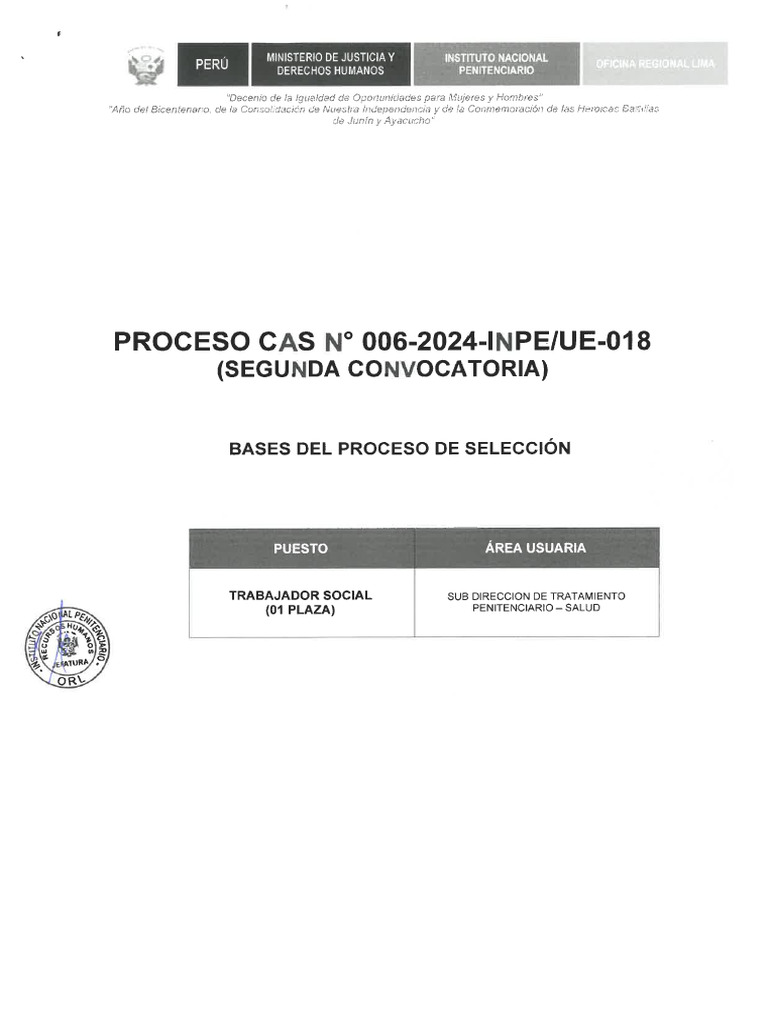 Bases Proceso Cas #006-2024-Inpe-Orl-urh (Segunda Convocatoria ... Bases Proceso Cas #006-2024-Inpe-Orl-urh (Segunda Convocatoria ...
