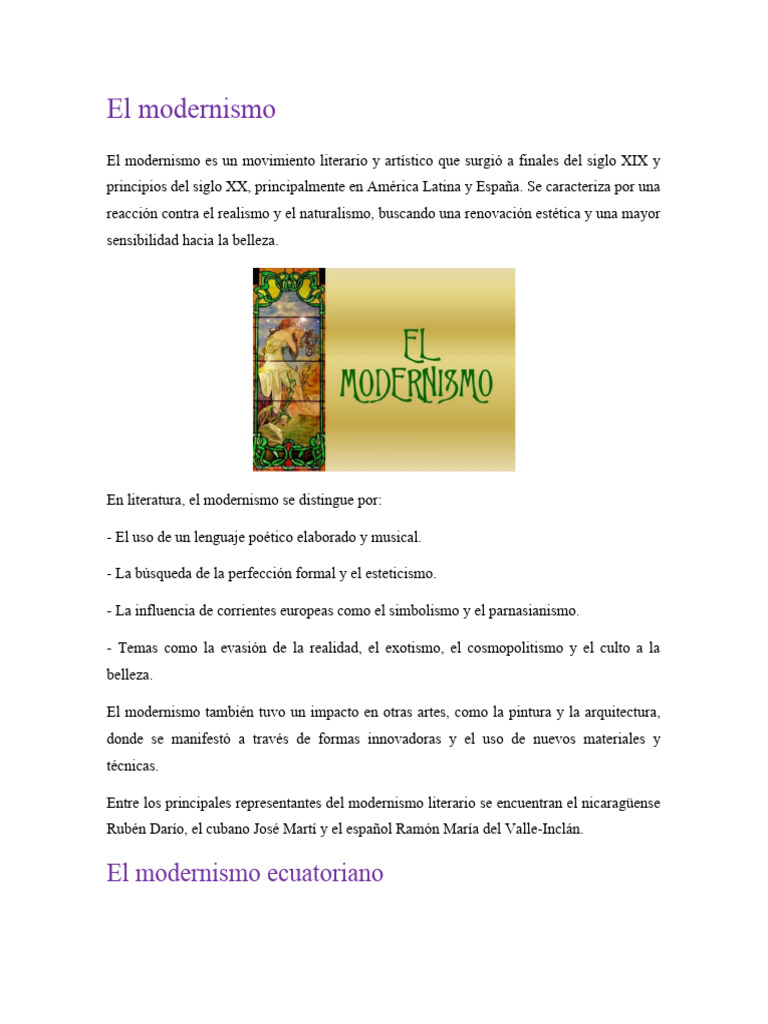 El Modernismo | PDF | Simbolismo (Artes) | Poesía