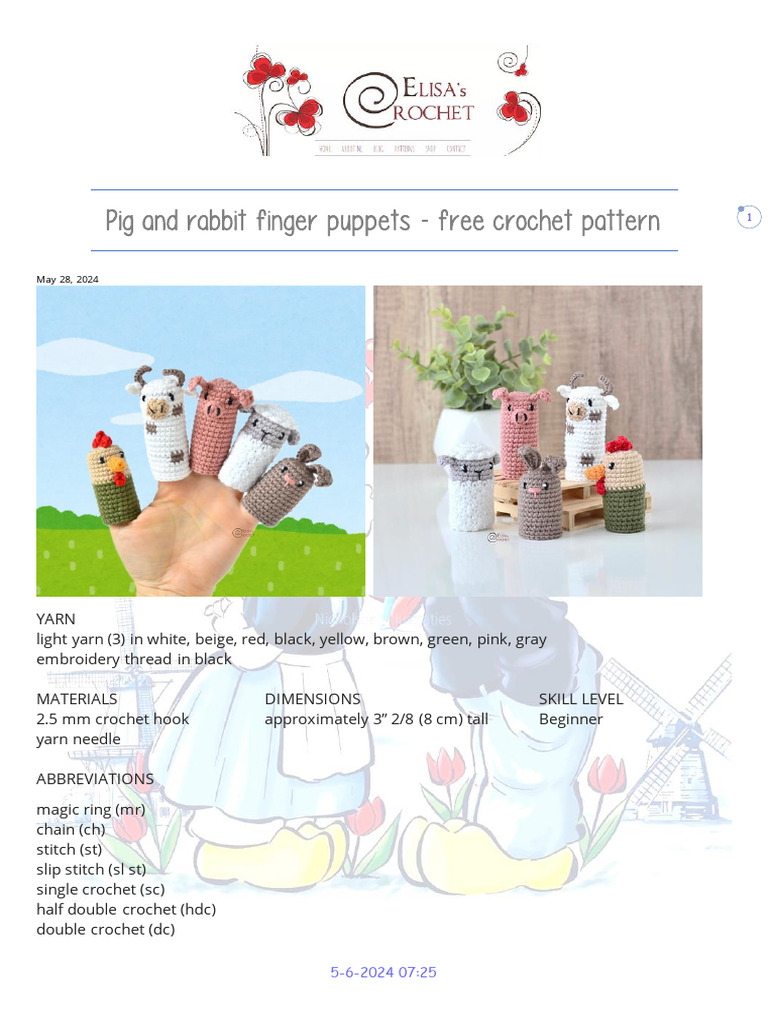 Elisa 39 S Crochet 9642 65039 2024 05 9642 65039 Pig and Rabbit Finger ...