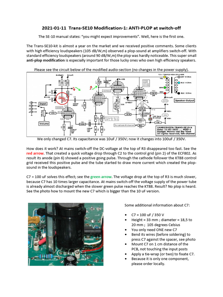 Vanderveen-Trans-SE10_MOD-1_Anti-Plop | Download Free PDF | Vacuum Tube | Loudspeaker