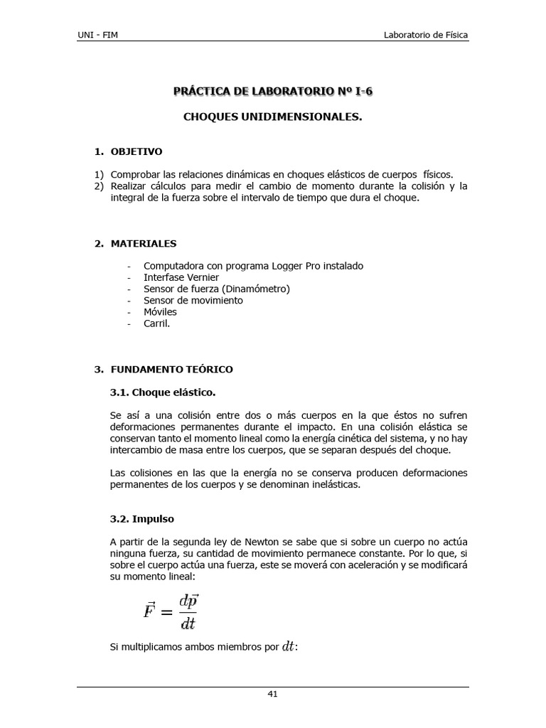 Laboratorio VI - Choques Unidimensionales | PDF | Mecánica | Mecanica clasica