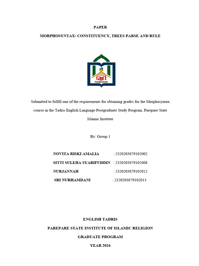 Group 1 Paper Morphosyntax Constituency, Trees Parse and Rule | PDF | Phrase | Syntax