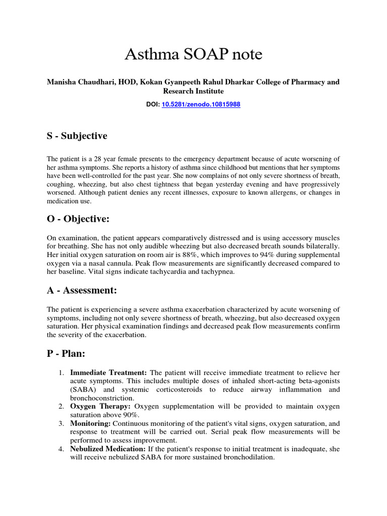 Asthma SOAP Note | PDF | Asthma | Diseases And Disorders