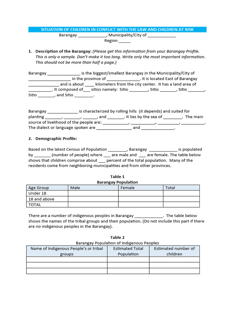 Barangay Situationer of Children in Conflcit With The Law and Children ...