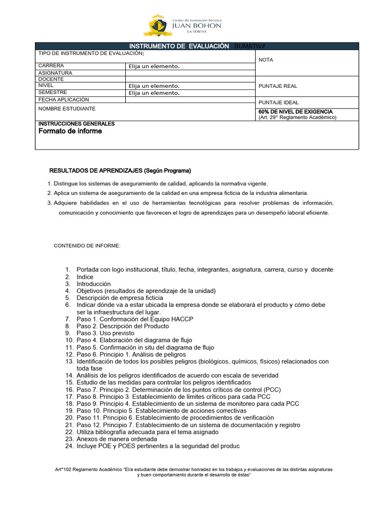 FORMATO Informe HACCP C3 | PDF | Análisis de Riesgo y Puntos Críticos ...