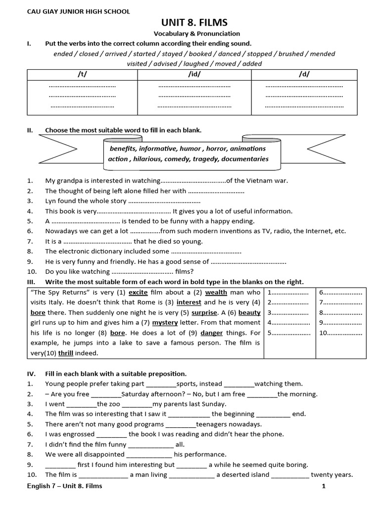 Unit 8 - Films - Voc - Gram - Further | PDF