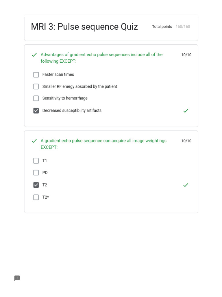 MRI Pulse Sequences Overview Quiz | PDF | Magnetic Resonance Imaging ...