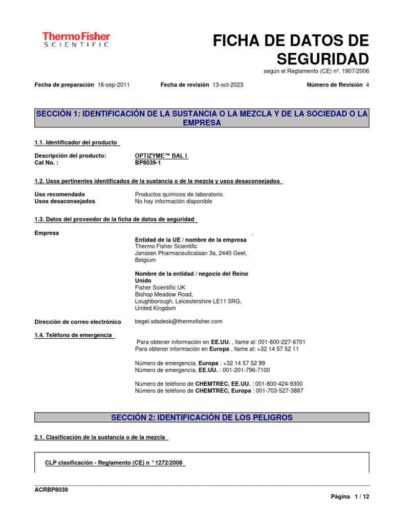 Optizyme Bal I Restriction Enzyme | PDF | Agua | Guante
