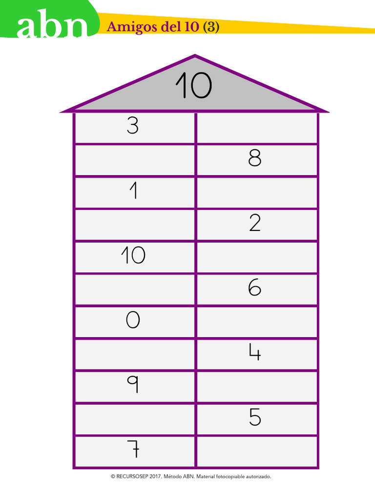 Método Abn Amigos Del 10 Ficha 3 Casita | PDF