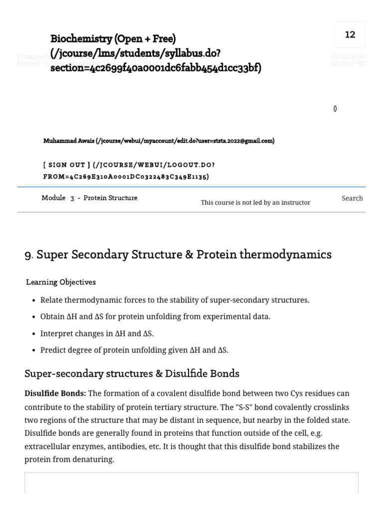 Super Secondary Structure & Protein Thermodynamics | PDF | Cysteine ...