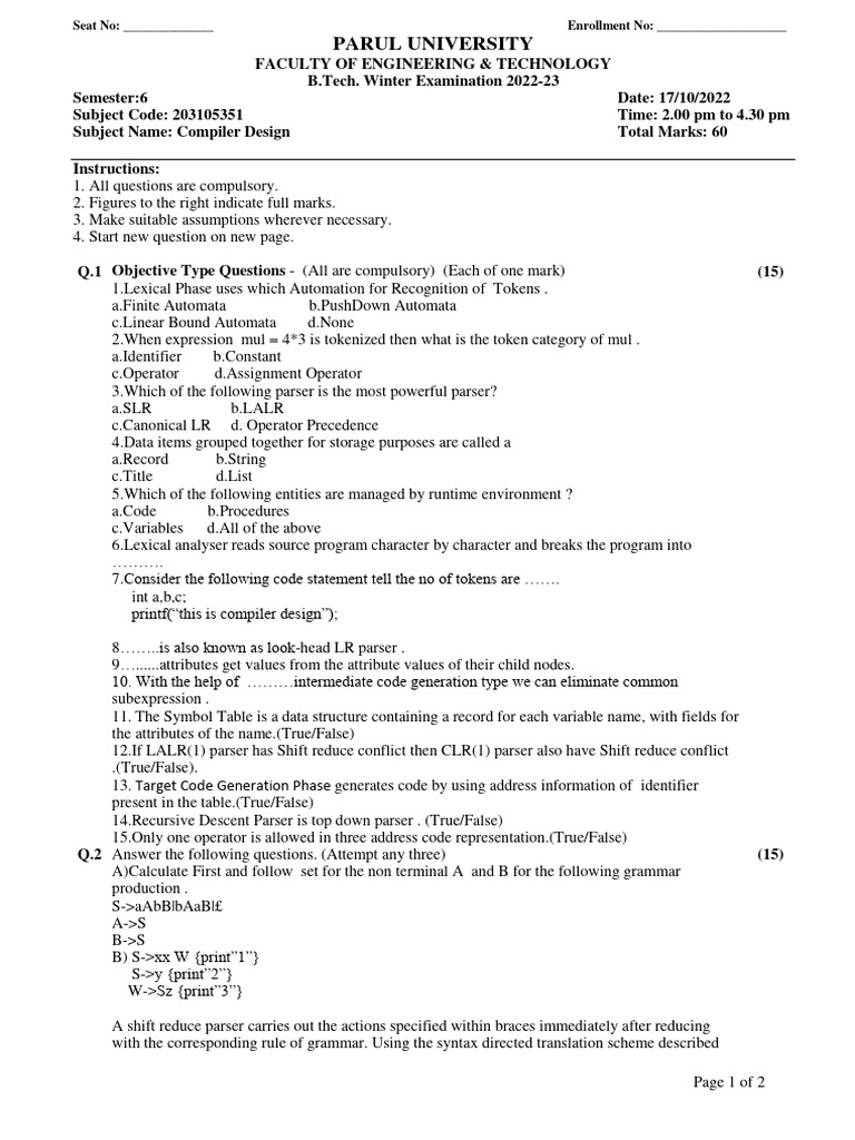 4431 Question Paper | PDF | Parsing | Theoretical Computer Science